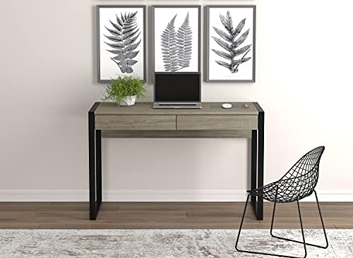 Safdie & Co. Computer Desk 47inch for Home Office and Small Spaces with 2 Drawers Dark Taupe with Black Metal. Ideal for Writing, Gaming, Study, Work from Home.