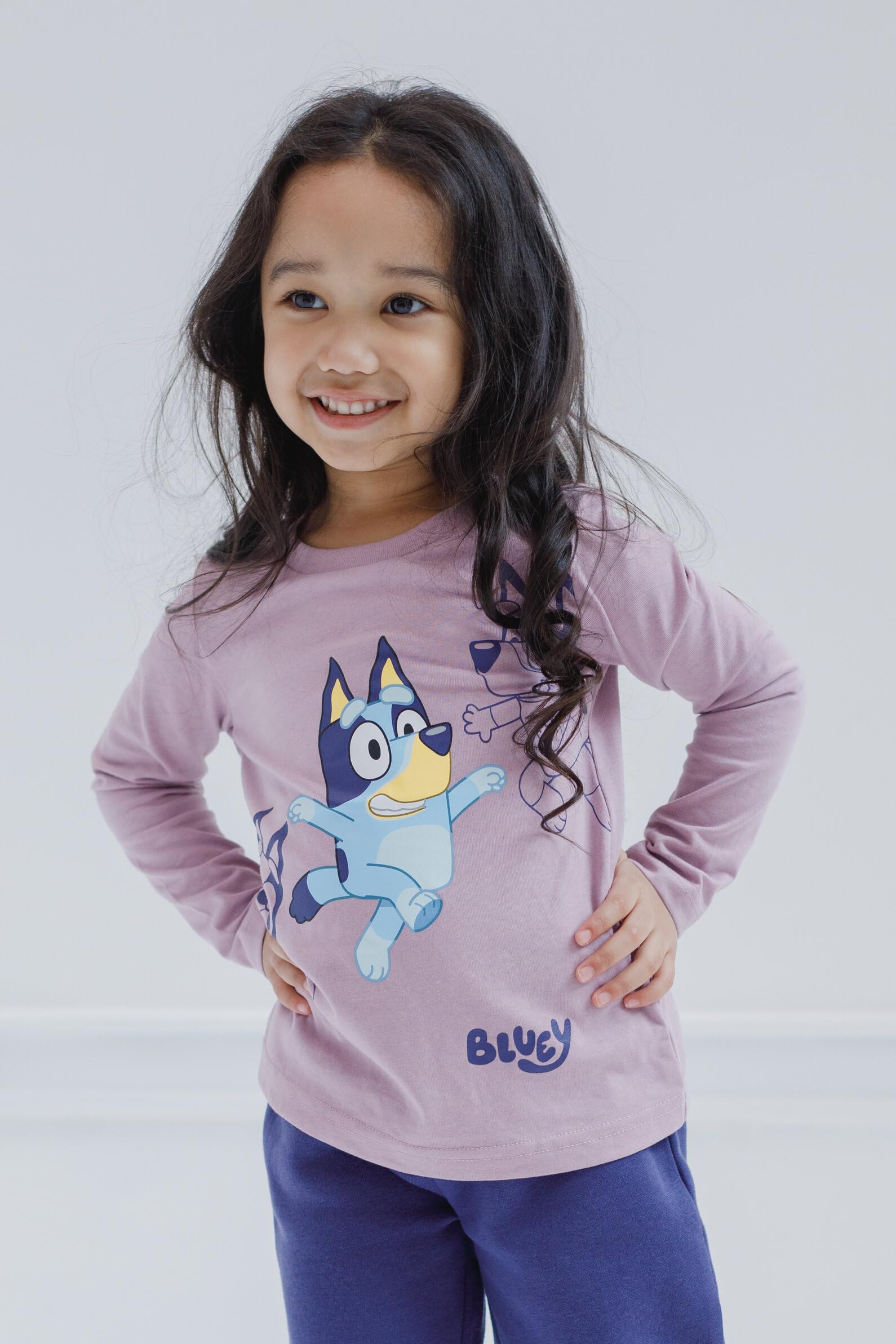 Bluey Little Girls Zip Up T-Shirt and Jogger Fleece Pants 3 Piece Blue/Gray 7-8