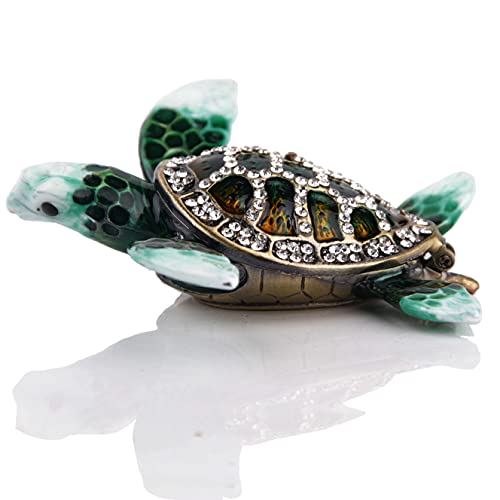 SEVENBEES Small Green Sea Turtle Trinket Box Hinged Hand Painted Enameled Sea Turtle Figurine Jewelry Box Gift for Home Decor