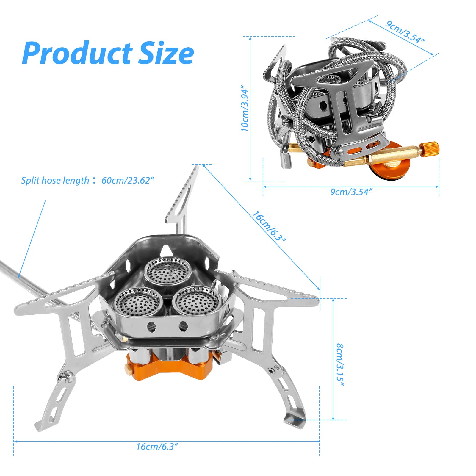 5800W Camping Gas Stove, Portable Camping Stoves, Windproof Mini Propane Burner with Adapter, Lightweight Foldable Backpacking Stove with 3 Burners for Outdoor Backpacking Camping Hiking Picnic