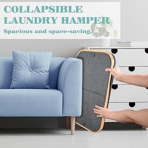 Double Laundry Hamper with Lid, Hampers for Laundry 2 Compartment Divided Laundry Hamper with 2 Removable Bags, Laundry Basket 2 Section Foldable Clothes Basket with Handles,130L
