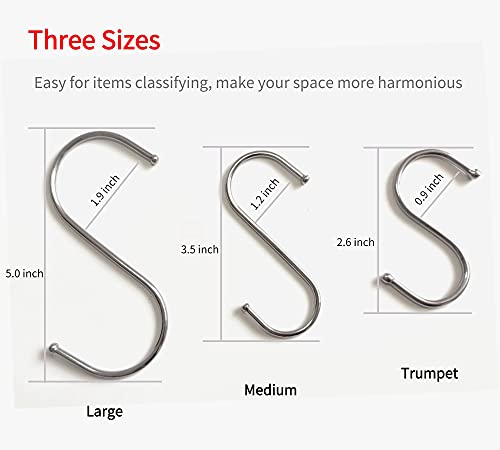 30 Pack 5.0Inch 3.8In 2.6In Assorted Size S Hooks Stainless Steel S Hanging Hooks Outdoor,Utility S Shaped Hooks for Hanging Plants,Heavy Duty S Hooks for Hanging Clothes Towels