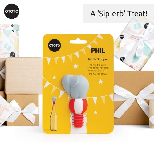 OTOTO Phil - Wine Stopper - Keep Wine Fresh with Reusable Wine Bottle Stoppers - Replace Wine Cork with BPA free Silicone Wine Plug - Fits Standard Sized Wine Bottles - Air tight - 3.6 x 1.6 x 2 inch