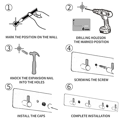 Black Coat Rack Wall Mounted - with 4 Hanging Hooks Stainless Steel Heavy Duty Modern Design Hanger Coat Hook Towel Hook, Bedroom Bathroom Kitchen Entryway Storage Wall Organizer for Hat Key Robes