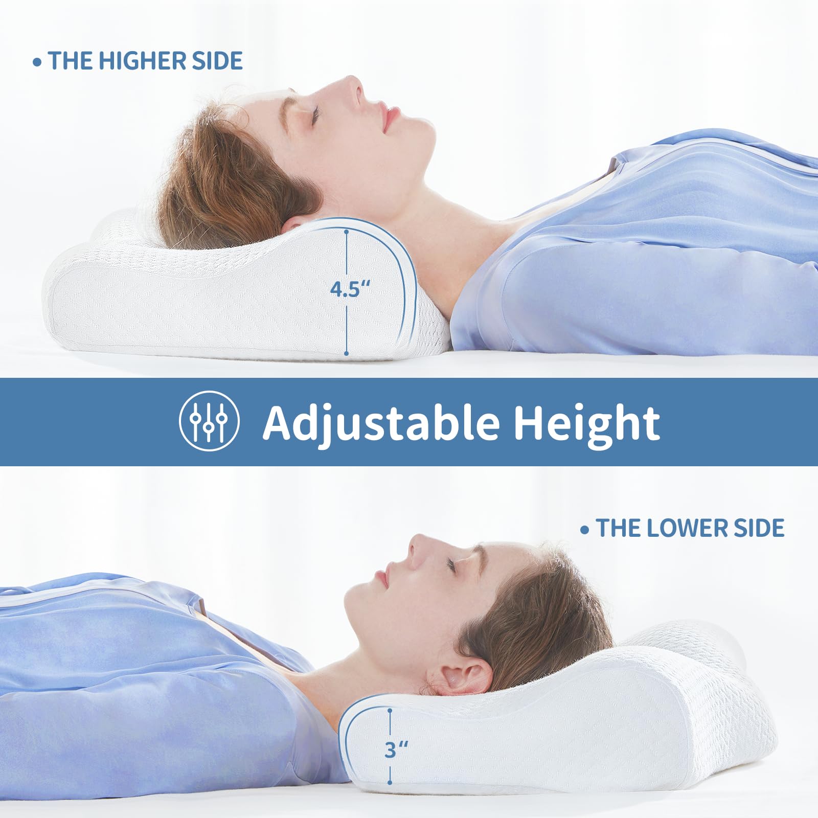napz Contour Cervical Pillow for Neck and Shoulder Pain Relief, Ergonomic Memory Foam Support Pillow 2 Heights of Soft Bed Pillow for Sleeping, Orthopedic Neck Pillow for Side Back Stomach Sleeper