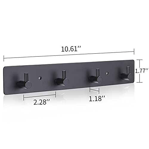 Black Coat Rack Wall Mounted - with 4 Hanging Hooks Stainless Steel Heavy Duty Modern Design Hanger Coat Hook Towel Hook, Bedroom Bathroom Kitchen Entryway Storage Wall Organizer for Hat Key Robes