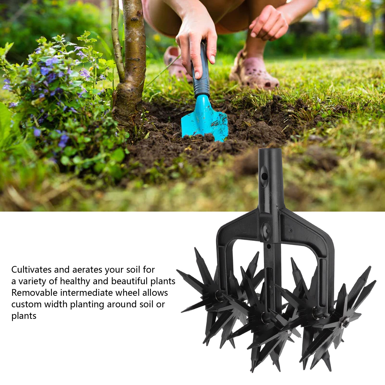 OKJHFD Adjustable Rotary Cultivator, Manual Tiller Garden Soil Scarifier,Wear Resistant 2 in 1 Ventilated Scarifier Heavy Duty Weeder Tool for Garden,Manual Cultivator