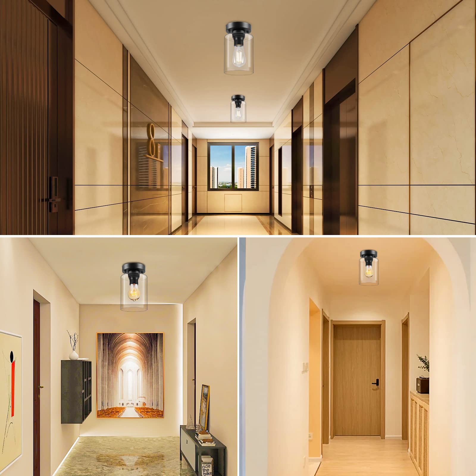 Boostarea Semi Flush Mount Ceiling Light, Industrial Hanging Ceiling Pendant Lamp With Clear Glass Shade, Farmhouse Light Fixture for Porch Hallway Corridor Kitchen Bathroom Bedroom, Bulb Not Included