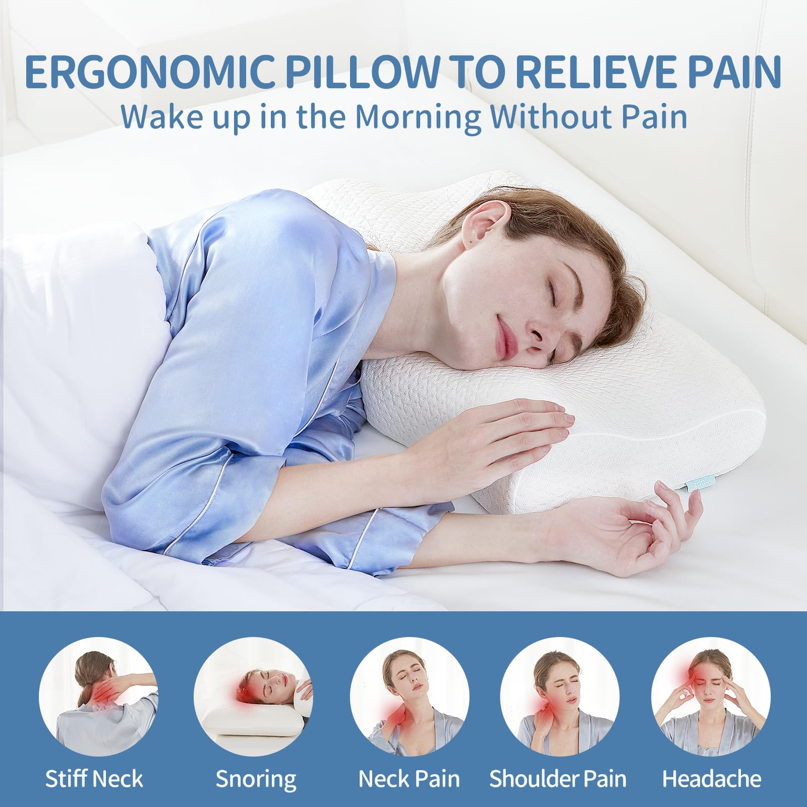 napz Contour Cervical Pillow for Neck and Shoulder Pain Relief, Ergonomic Memory Foam Support Pillow 2 Heights of Soft Bed Pillow for Sleeping, Orthopedic Neck Pillow for Side Back Stomach Sleeper