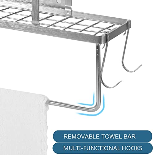 LKKL Shower Caddy Shelves - 5 in 1 Shower Shelf Bathroom Accessories - Bathroom Shelves Wall Mounted Shower Rack Organizer 2 Pack Basket Shelf, 2 Hooks, 1 Towel Holder(Brushed Nickel)