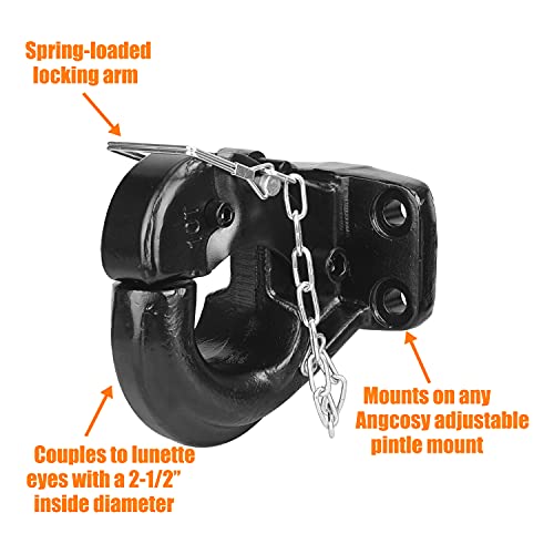 ANGCOSY 10-Ton Pintle Hook Trailer Hitches Receiver Hook for 2-1/2 Inch Lunette Ring with Mounting Kit, 20000 lbs