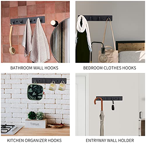Black Coat Rack Wall Mounted - with 4 Hanging Hooks Stainless Steel Heavy Duty Modern Design Hanger Coat Hook Towel Hook, Bedroom Bathroom Kitchen Entryway Storage Wall Organizer for Hat Key Robes
