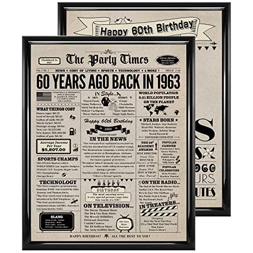 60th Birthday Decorations Women and Men, 2 Pieces Vintage 60th Birthday Posters, Back in 1963 Birthday Party Supplies, 60th Birthday Gifts for Mom and Dad, 8x10 Inch
