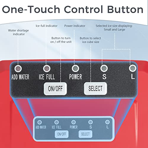 Antarctic Star Countertop Ice Maker, S/L Bullet Ice, 28lbs/Day, 9 Ice Cubes in 6 Mins, Portable Ice Machine with Ice Scoop and Handle, Self-Cleaning, One-Click Operation, for Kitchen Office Home Red