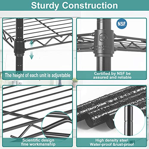 6 Tier Wire Rack Storage Shelves Metal Shelf Wire Shelving Unit with Wheels Heavy Duty NSF Utility Shelves Height Adjustable Kitchen Garage Shelf Racks, 82"x 48"x 18", Black