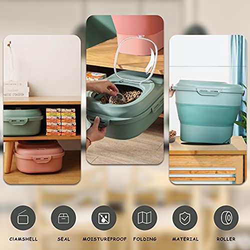Cereal Rice Food Storage Containers, Collapsible 20 to 50 Lbs Dispenser Bin with Rolling Wheel Airtight Locking Lid, Dog Pet Cat Flour Sugar Plastic Leakproof Sealable Large Kitchen Pantry Holder