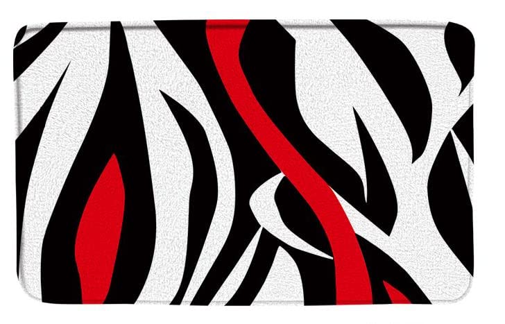 Zebra Print Bath Mat Black Red Abstarct Geometric Stripe African Wildlife Zebra Skin Pattern Modern Art Bathroom Mat Microfiber Memory Foam Bath Decor Rugs