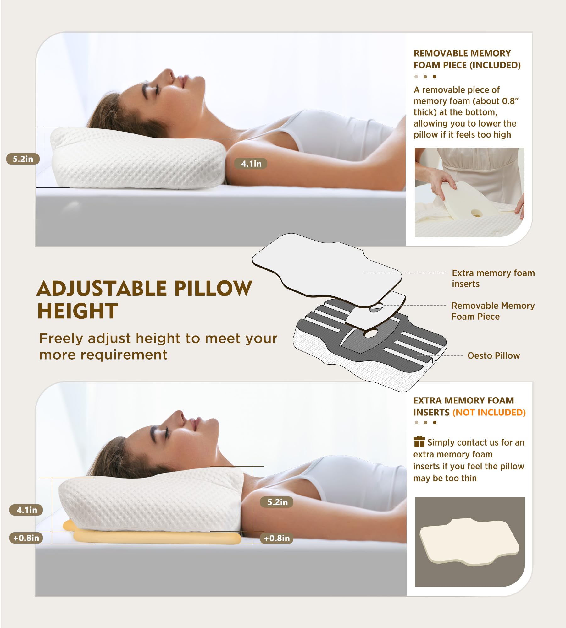 Osteo Cervical Pillow for Neck Pain Relief, Hollow Design Odorless Memory Foam Pillows with Cooling Case, Adjustable Orthopedic Bed Pillow for Sleeping, Contour Support for Side Back Stomach Sleepers