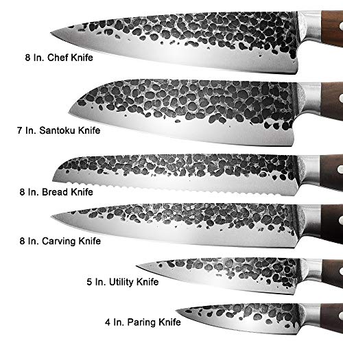 KONOLL Kitchen Knife Block Set 9 Pcs Chef Knife Box Set Ultra Sharp Forged Knives Set, Meat Cleaver HC Stainless German Steel with Full Tang Wood Handle (Knife Block Set 9 Pcs)