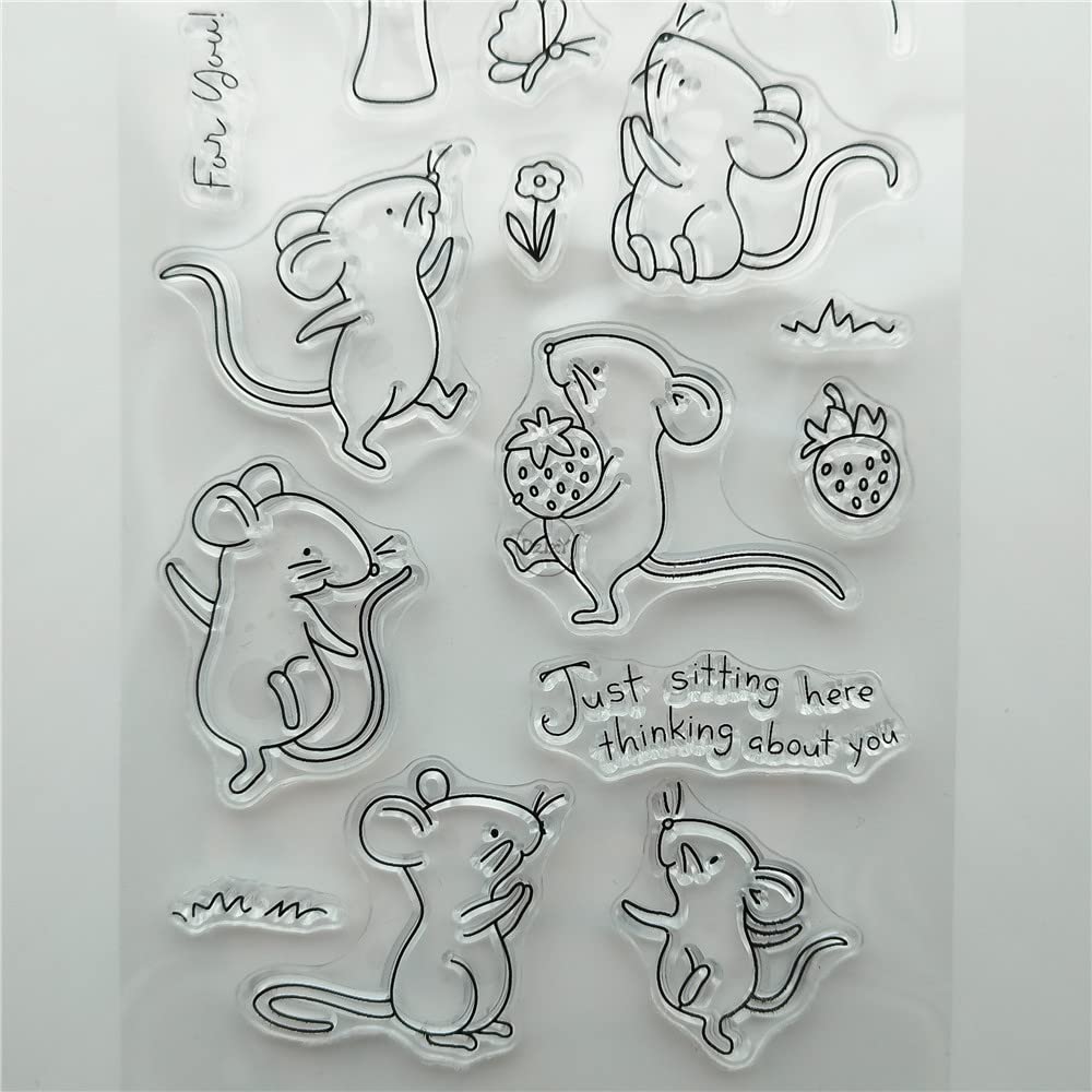 DzIxY Strawberry Mouse Clear Stamps and Metal Cutting Dies Sets for Card Making Scrapbooking Paper Supplies Silicone Seals Storage Pockets