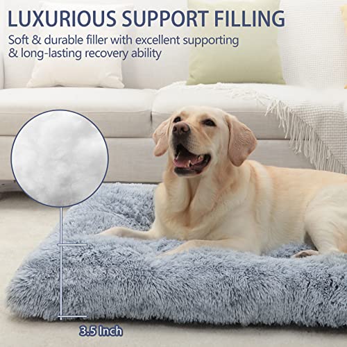 WAYIMPRESS Large Dog Crate Bed Crate Pad Mat for Medium Small Dogs&Cats,Fulffy Faux Fur Kennel Pad Comfy Self Warming Non-Slip Dog Beds for Sleeping and Anti Anxiety (36x23x3.5 Inch, Grey)