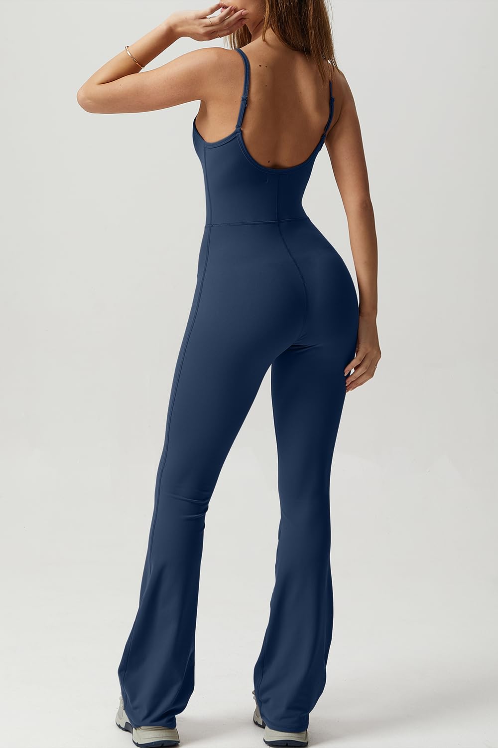 QINSEN Womens Yoga Jumpsuits Workout Sleeveless High Waist Sport One Piece Jumpsuits Navy Blue S