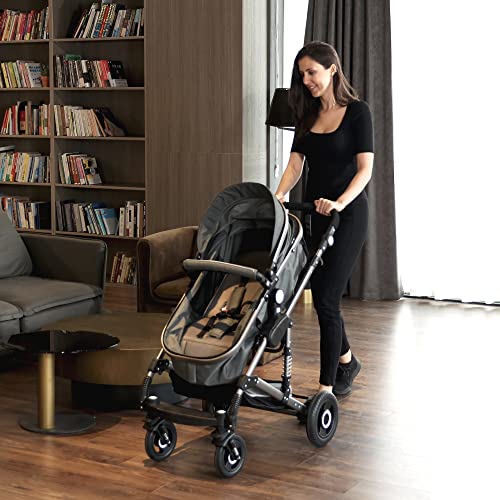 CoolShare Baby Stroller for Toddler, Foldable Aluminum Alloy Pushchair with Adjustable Backrest, 2 in 1 High Landscape Convertible Reversible Bassinet Pram for Infant & Toddler,3D Suspension