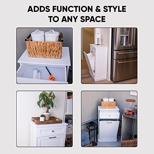 Trash Bin Cabinet | Tilt Out Dog Proof Trash Can Holder Kitchen Recycling Cabinet with Hideaway Drawer add Countertop Space (White) 35.5β H x 13.5β D x 20β W
