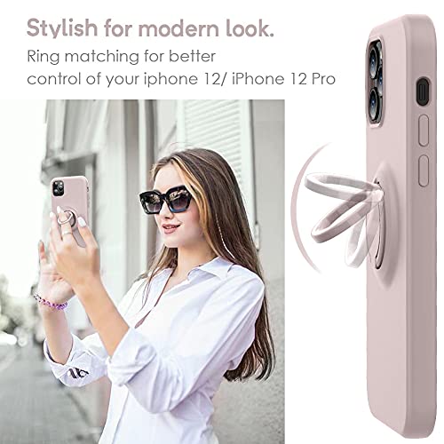 MOCCA Compatible with iPhone 12 Case, iPhone 12 Pro Case 6.1inch with Ring Kickstand | Super Soft Microfiber Lining | Anti-Scratch Full-Body Shockproof Protective Case for iPhone 12/12 Pro - Pink Sand