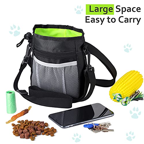 Weewooday Dog Clicker Training Kit, 1 Dog Treat Training Pouch and 2 Pieces Pet Training Clicker with Wrist Strap, Built in Poop Bag Dispenser Easily Carrying Pet Toys Treats (Black,Solid Pattern)