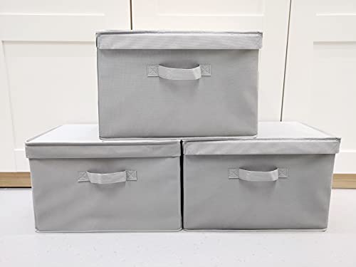 Sebadaci Storage Bins Cubes Baskets with Lids Handles Stackable Collapsible Storage Bins Baskets for Shelves, Organizing, Office Organizer, 3-pack Fabric Storage Cubes Living Room Closet, Gray, Medium