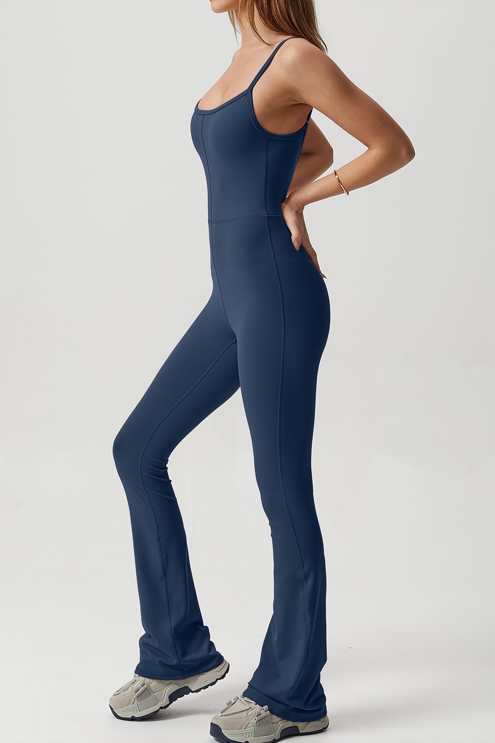 QINSEN Womens Yoga Jumpsuits Workout Sleeveless High Waist Sport One Piece Jumpsuits Navy Blue S