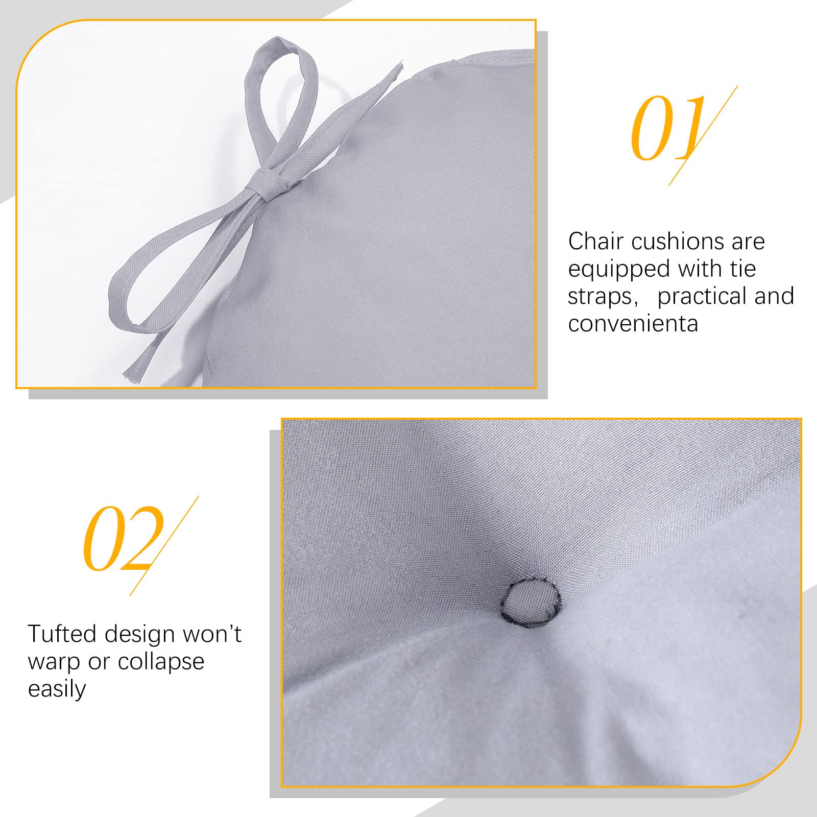 6 Pcs Memory Foam Chair Cushions Kitchen Chair Cushions 16 x 16 x 4 Inch Grey Dining Pad with Ties Memory Foam Cushion Indoor Furniture Seat for Dining Office Room Kitchen Cushion