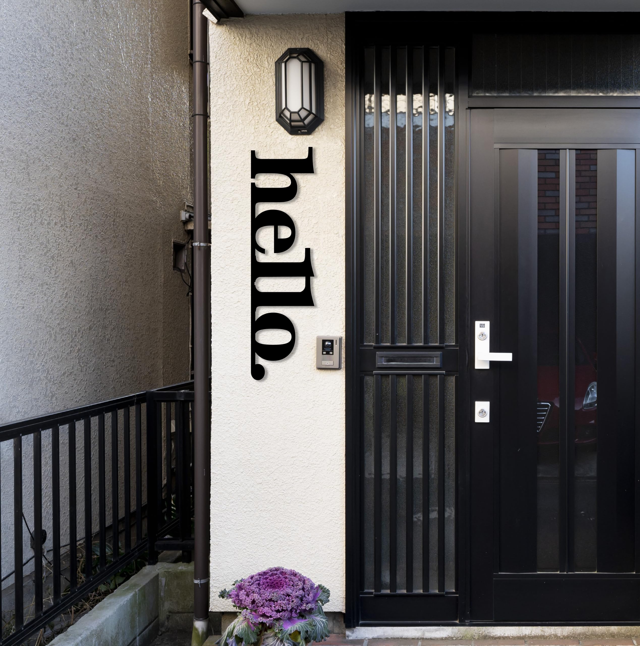 Metal Hello Sign, Welcome Porch Sign, Front Porch Decor, Front Door Wall Decor, Entryway Sign, Outside Vertical Wall Decoration, Black (39x11 inches)