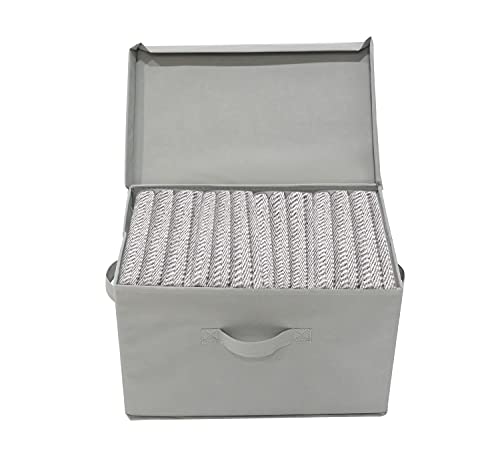 Sebadaci Storage Bins Cubes Baskets with Lids Handles Stackable Collapsible Storage Bins Baskets for Shelves, Organizing, Office Organizer, 3-pack Fabric Storage Cubes Living Room Closet, Gray, Medium
