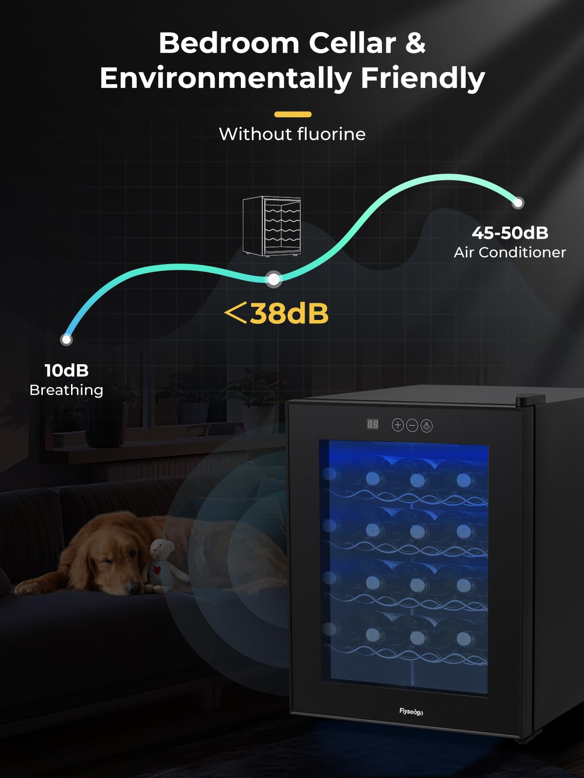 Flyseago Wine Cooler 20 Bottles Eco Friendly Smart Control Wine Cellar with Digital Display Under Counter No Assembly Freestanding Wine Refrigerator Double Glass Door for Bar, Kitchen, Hotel, Rv¡