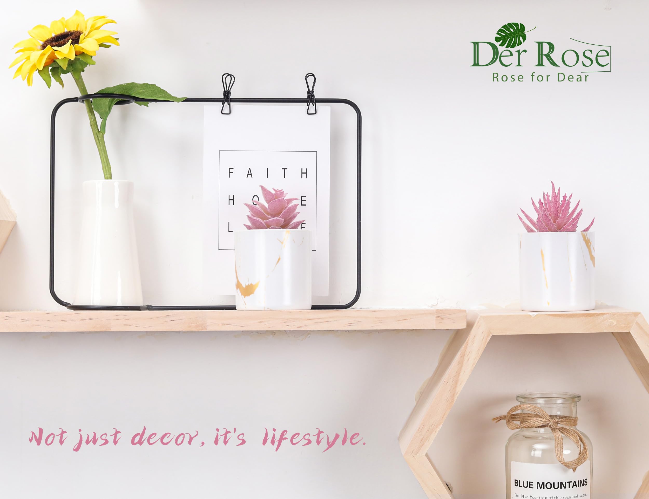 Der Rose Set of 2 Succulents Plants Artificial Mini Fake Succulents Plants for Office Desk Accessories for Women Pink Home Decor