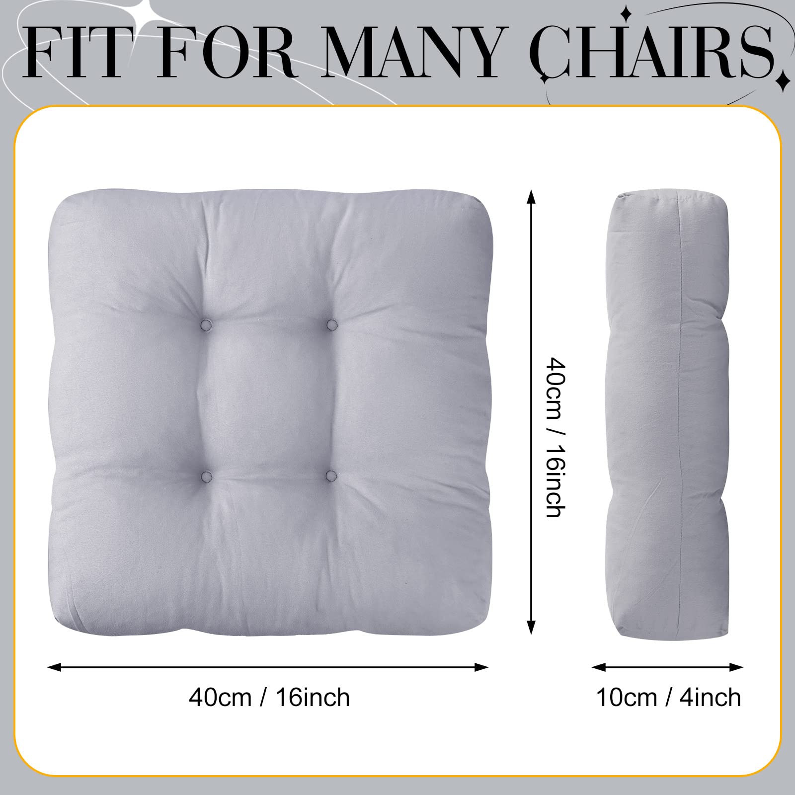 6 Pcs Memory Foam Chair Cushions Kitchen Chair Cushions 16 x 16 x 4 Inch Grey Dining Pad with Ties Memory Foam Cushion Indoor Furniture Seat for Dining Office Room Kitchen Cushion