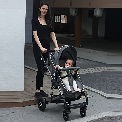 CoolShare Baby Stroller for Toddler, Foldable Aluminum Alloy Pushchair with Adjustable Backrest, 2 in 1 High Landscape Convertible Reversible Bassinet Pram for Infant & Toddler,3D Suspension