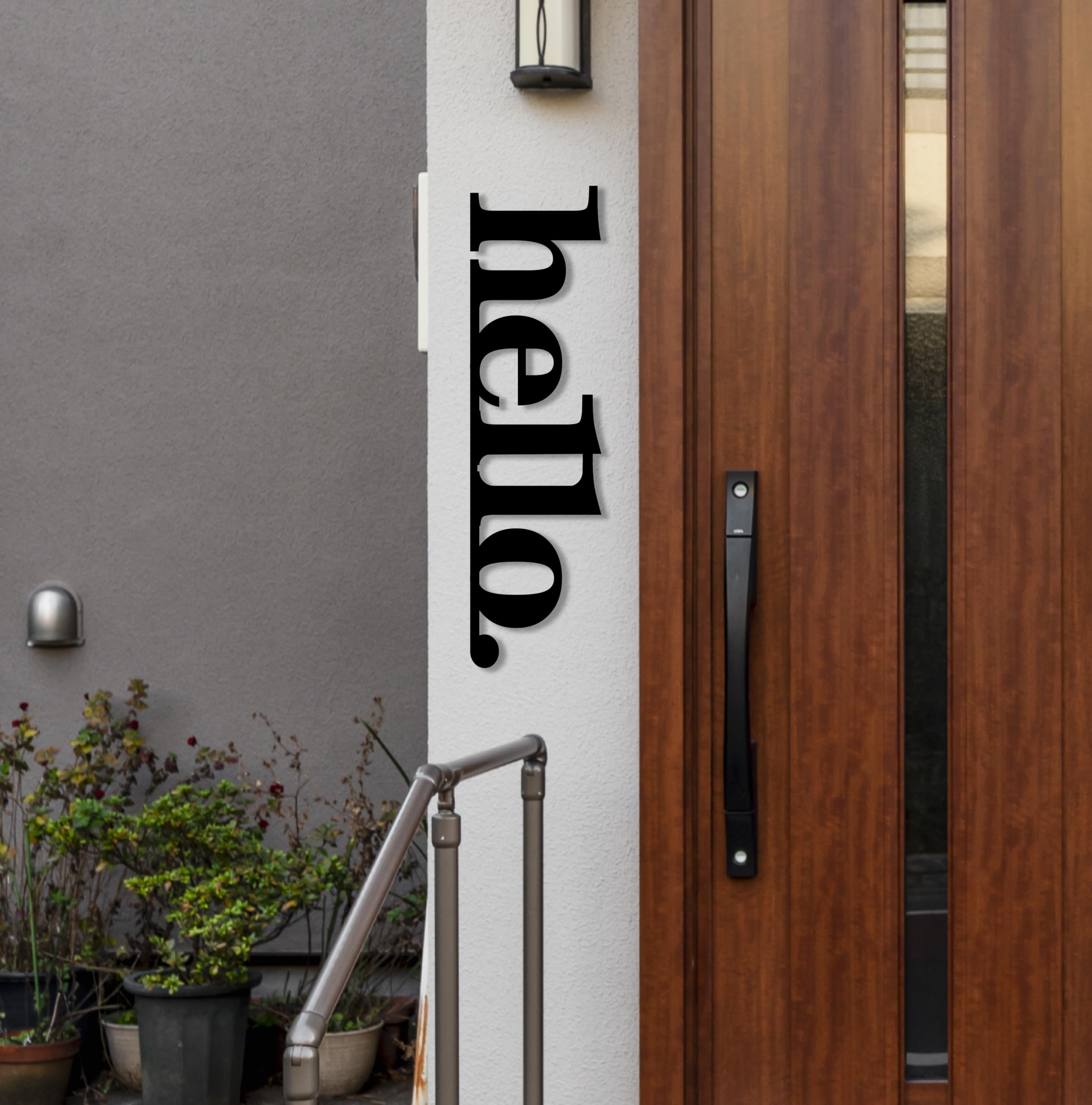 Metal Hello Sign, Welcome Porch Sign, Front Porch Decor, Front Door Wall Decor, Entryway Sign, Outside Vertical Wall Decoration, Black (39x11 inches)