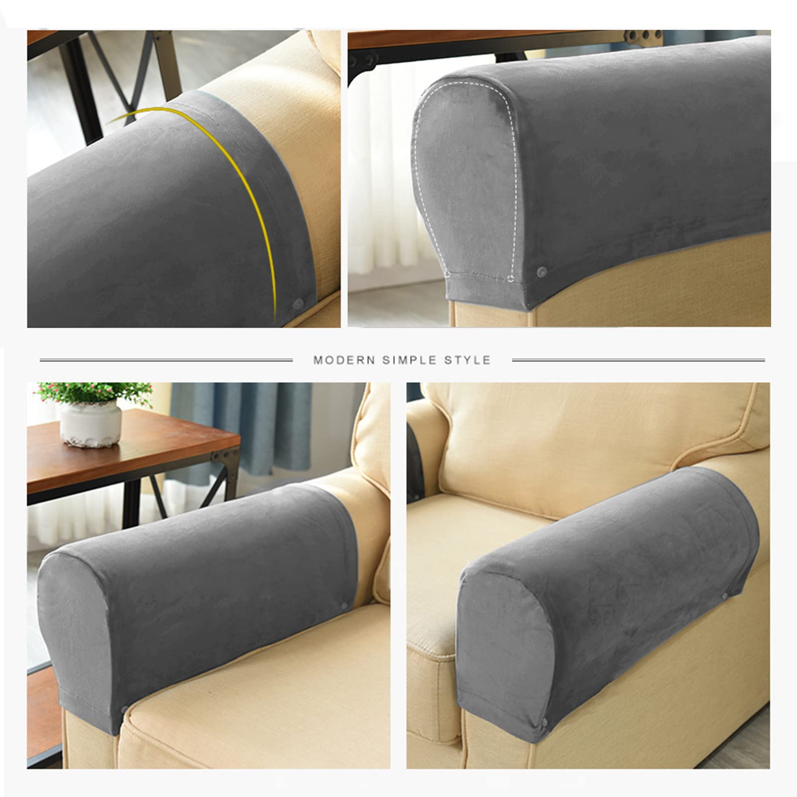 BAGASI Sofa Arm Rest Covers Set of 2 Stretch Armrest Chair Covers Waterproof Armchair Couch Anti-Slip Furniture Protector Slipcovers for Armchairs Sofa Couches Recliner,White