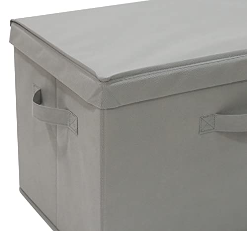 Sebadaci Storage Bins Cubes Baskets with Lids Handles Stackable Collapsible Storage Bins Baskets for Shelves, Organizing, Office Organizer, 3-pack Fabric Storage Cubes Living Room Closet, Gray, Medium
