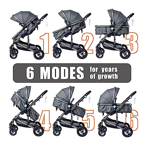 CoolShare Baby Stroller for Toddler, Foldable Aluminum Alloy Pushchair with Adjustable Backrest, 2 in 1 High Landscape Convertible Reversible Bassinet Pram for Infant & Toddler,3D Suspension