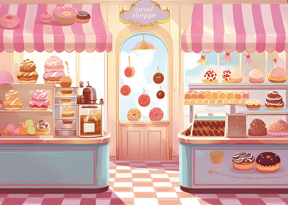 MAQTT Sweet Shop Backdrop Candy Princess Dessert Banner Shop Girl's Birthday Photography Background Children's Party Banner Baby Shower Donut Ice Cream Table Decoration 5x3ft