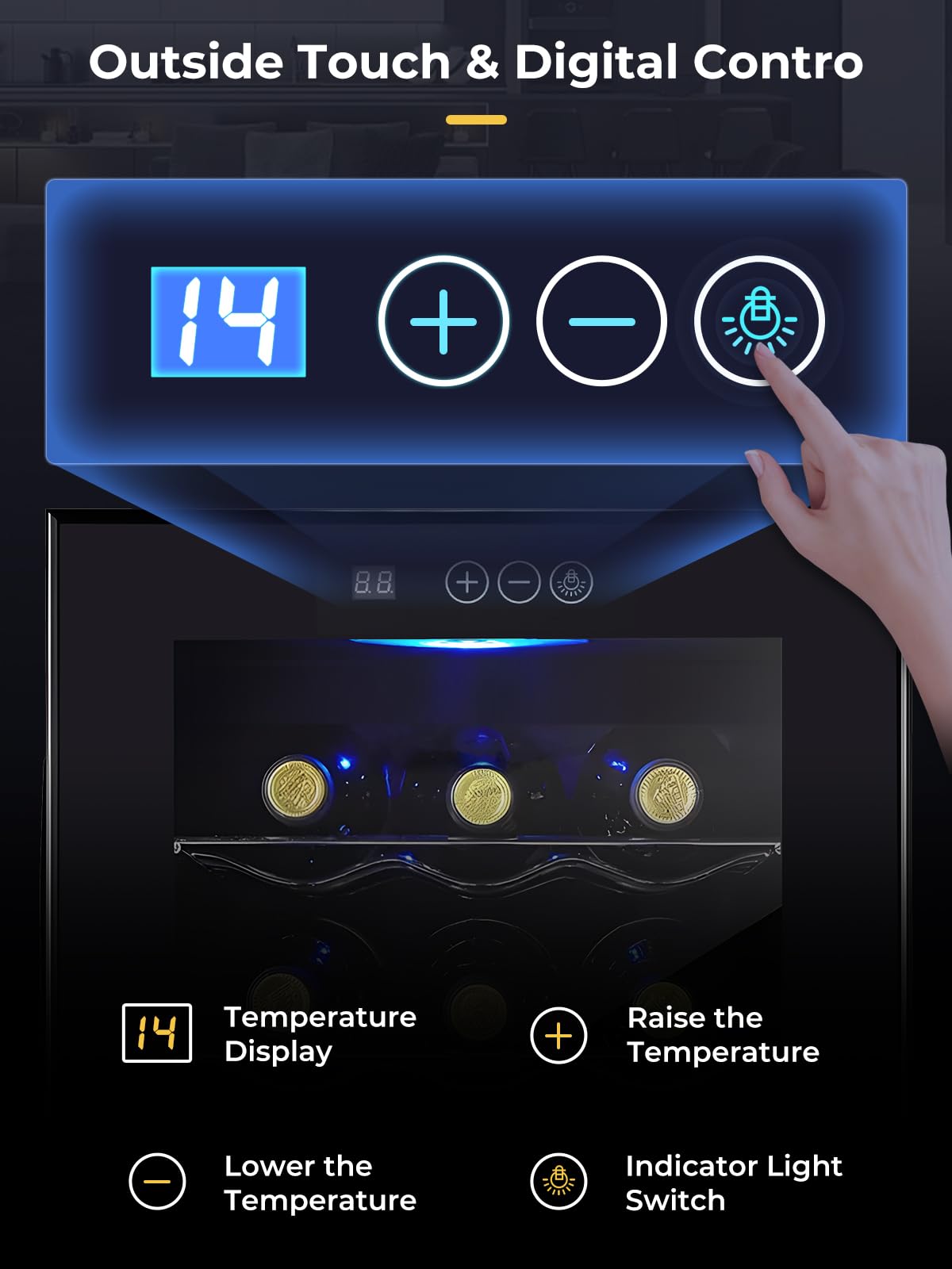 Flyseago Wine Cooler 20 Bottles Eco Friendly Smart Control Wine Cellar with Digital Display Under Counter No Assembly Freestanding Wine Refrigerator Double Glass Door for Bar, Kitchen, Hotel, Rv¡