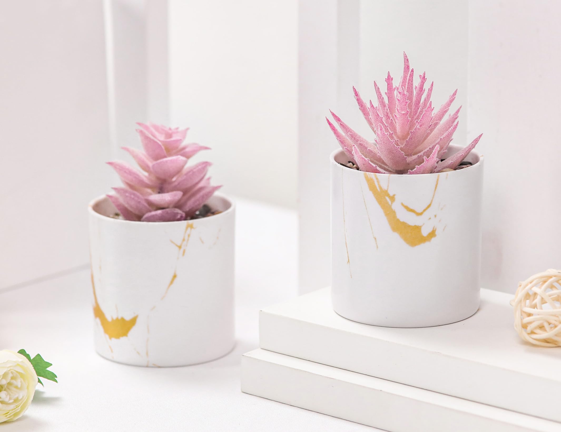 Der Rose Set of 2 Succulents Plants Artificial Mini Fake Succulents Plants for Office Desk Accessories for Women Pink Home Decor