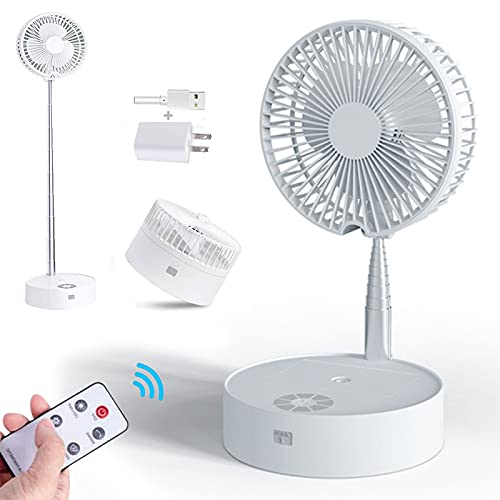 Portable Desk Fan,Rechargeable Oscillating Telescopic Floor Fan Small USB Stand Fan with Humidification 3 Speed Adjustable Wind for Personal Bedroom Office Outdoor Camping-White