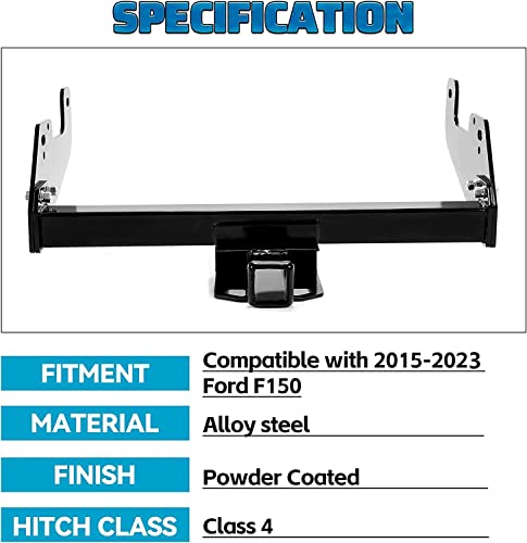 KUAFU 2" Class 4 Trailer Hitch Receiver Towing Compatible with 2015-2023 Ford F150