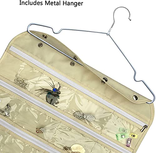 BB Brotrade Hanging Jewelry Organizer,Double Sided Jewelry Storage Organizer,80 Zipper Clear PVC Pockets for Holding Necklaces, Bracelets, Rings, Earrings