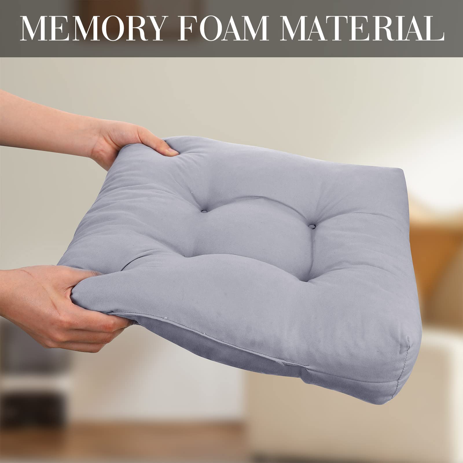 6 Pcs Memory Foam Chair Cushions Kitchen Chair Cushions 16 x 16 x 4 Inch Grey Dining Pad with Ties Memory Foam Cushion Indoor Furniture Seat for Dining Office Room Kitchen Cushion